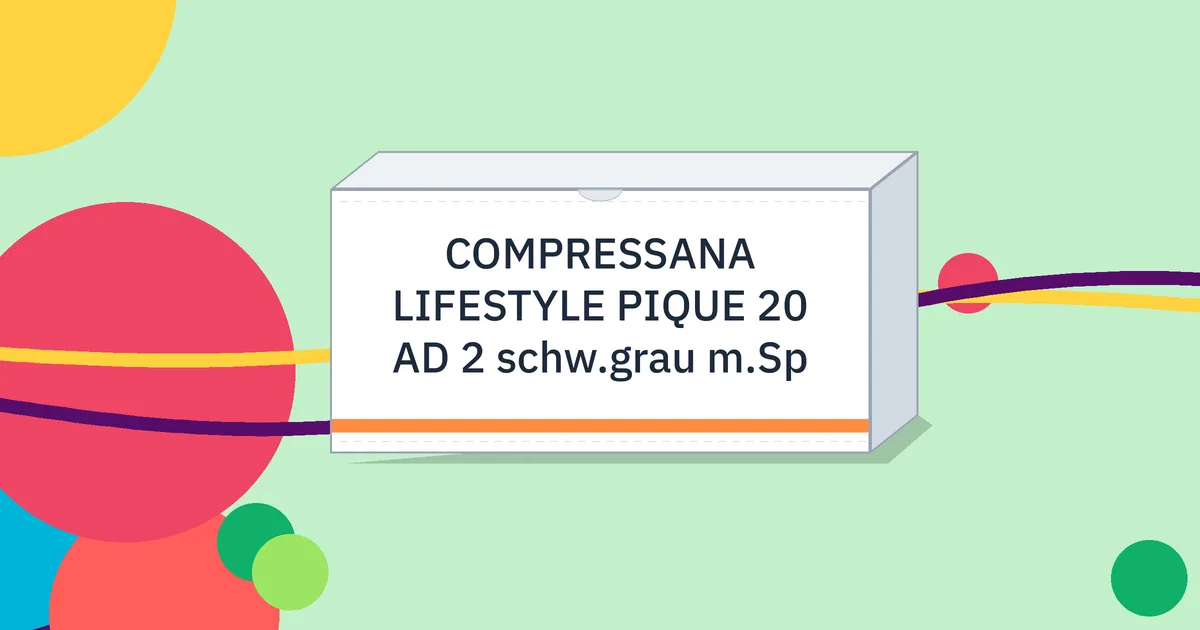 Symbolbild: Packung mit der Aufschrift COMPRESSANA LIFESTYLE PIQUE 20 AD 2 schw.grau m.Sp (PZN 19476886) – Verfügbarkeit und Bezug in Apotheken in Frankfurt am Main