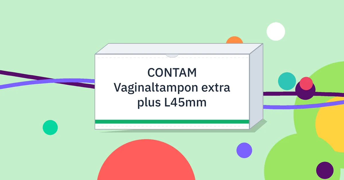 Symbolbild: Packung mit der Aufschrift CONTAM Vaginaltampon extra plus L45mm (PZN 19278301) – Verfügbarkeit und Bezug in Apotheken in Frankfurt am Main