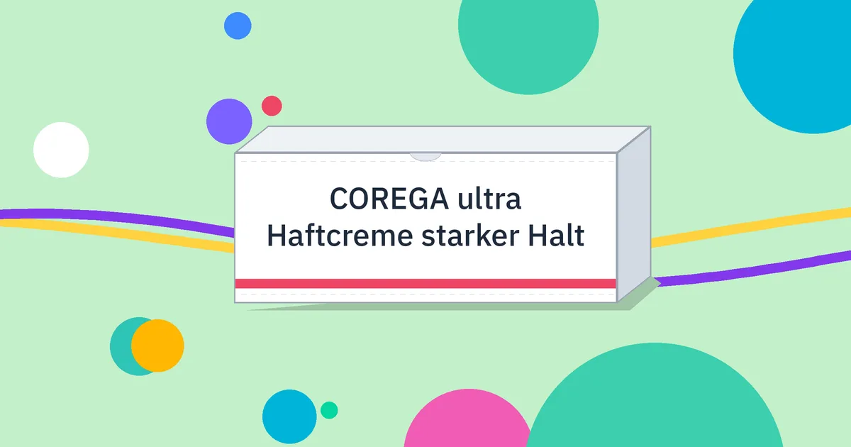 Symbolbild: Packung mit der Aufschrift COREGA ultra Haftcreme starker Halt (PZN 13170560) – Verfügbarkeit und Bezug in Apotheken in Frankfurt am Main