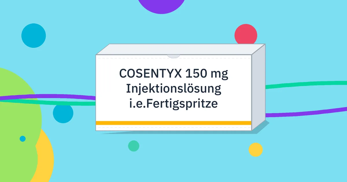 Symbolbild: Packung mit der Aufschrift COSENTYX 150 mg Injektionslösung i.e.Fertigspritze (PZN 12519411) – Verfügbarkeit und Bezug in Apotheken in Frankfurt am Main