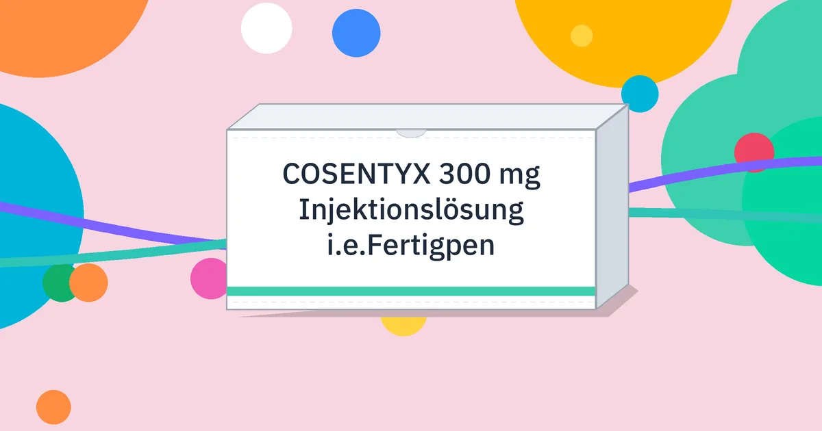 Symbolbild: Packung mit der Aufschrift COSENTYX 300 mg Injektionslösung i.e.Fertigpen (PZN 17843636) – Verfügbarkeit und Bezug in Apotheken in Frankfurt am Main