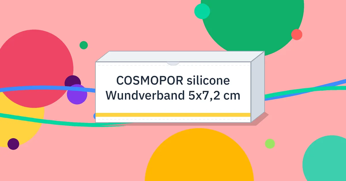 Symbolbild: Packung mit der Aufschrift COSMOPOR silicone Wundverband 5x7,2 cm (PZN 18729813) – Verfügbarkeit und Bezug in Apotheken in Frankfurt am Main