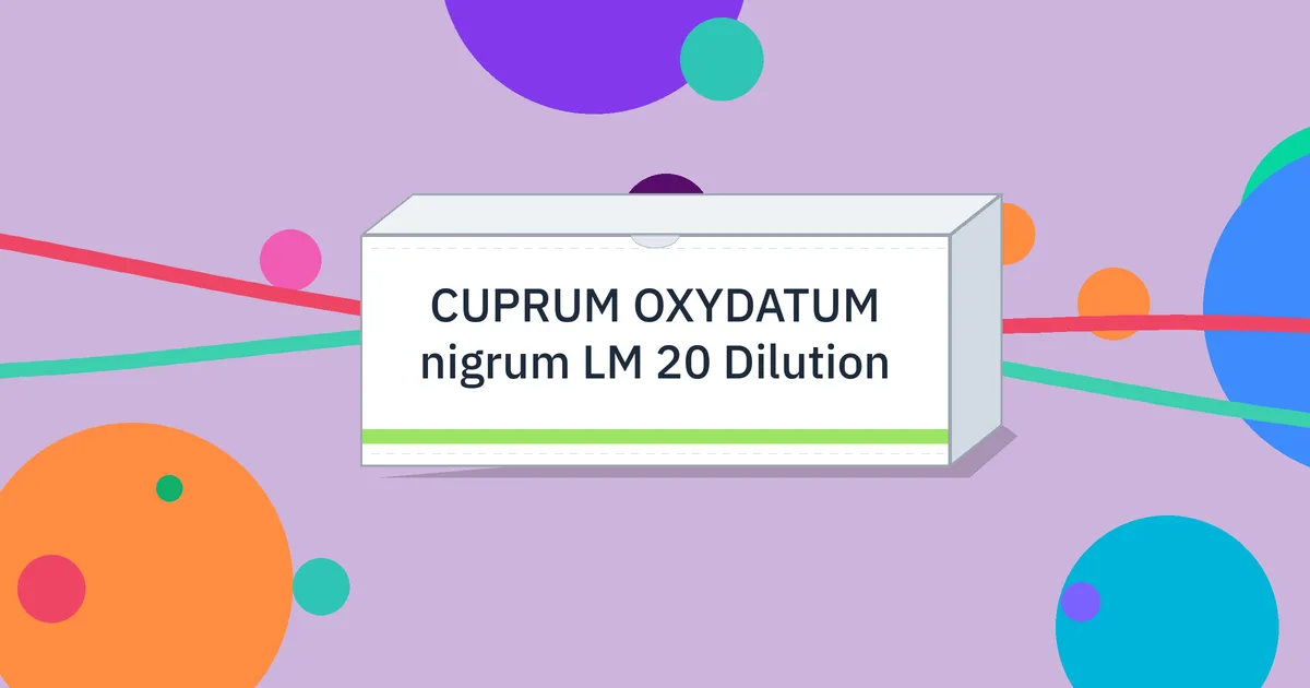 Symbolbild: Packung mit der Aufschrift CUPRUM OXYDATUM nigrum LM 20 Dilution (PZN 13458752) – Verfügbarkeit und Bezug in Apotheken in Frankfurt am Main