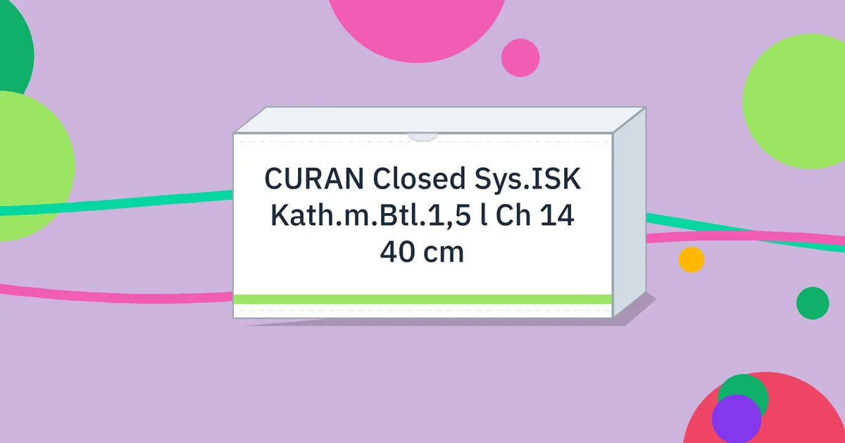 Symbolbild: Packung mit der Aufschrift CURAN Closed Sys.ISK Kath.m.Btl.1,5 l Ch 14 40 cm (PZN 19341896) – Verfügbarkeit und Bezug in Apotheken in Frankfurt am Main