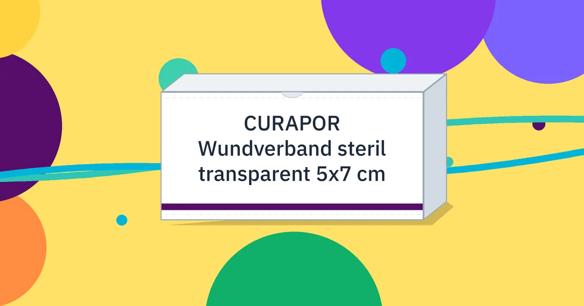 Symbolbild: Packung mit der Aufschrift CURAPOR Wundverband steril transparent 5x7 cm (PZN 15997677) – Verfügbarkeit und Bezug in Apotheken in Frankfurt am Main