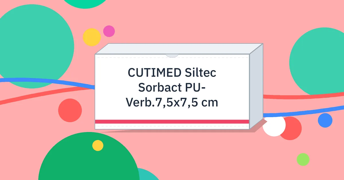 Symbolbild: Packung mit der Aufschrift CUTIMED Siltec Sorbact PU-Verb.7,5x7,5 cm (PZN 19347114) – Verfügbarkeit und Bezug in Apotheken in Frankfurt am Main