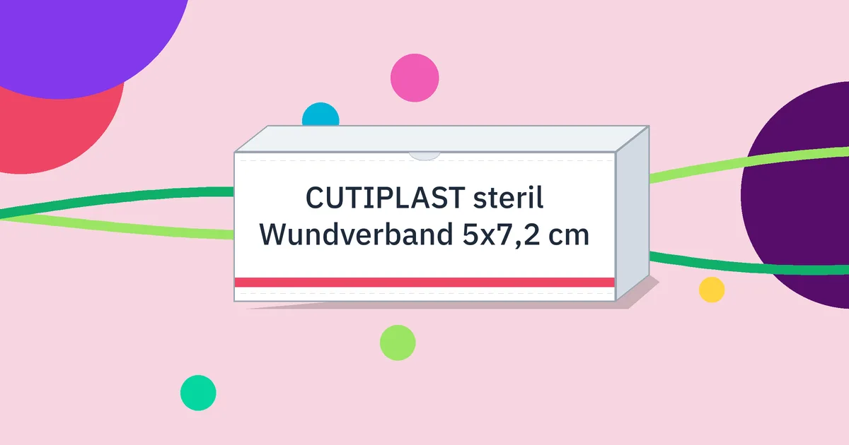 Symbolbild: Packung mit der Aufschrift CUTIPLAST steril Wundverband 5x7,2 cm (PZN 05102604) – Verfügbarkeit und Bezug in Apotheken in Frankfurt am Main