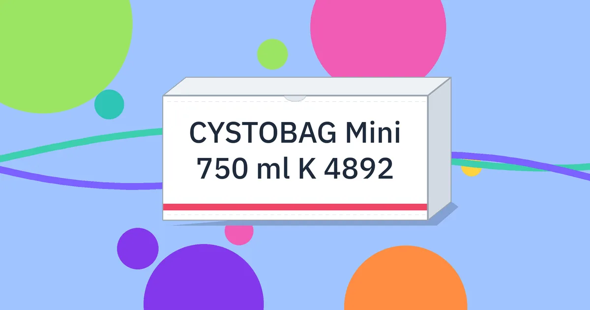 Symbolbild: Packung mit der Aufschrift CYSTOBAG Mini 750 ml K 4892 (PZN 00051859) – Verfügbarkeit und Bezug in Apotheken in Frankfurt am Main