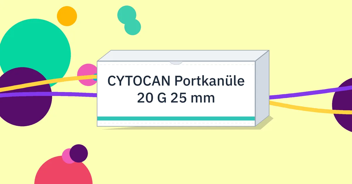 Symbolbild: Packung mit der Aufschrift CYTOCAN Portkanüle 20 G 25 mm (PZN 03429264) – Verfügbarkeit und Bezug in Apotheken in Frankfurt am Main