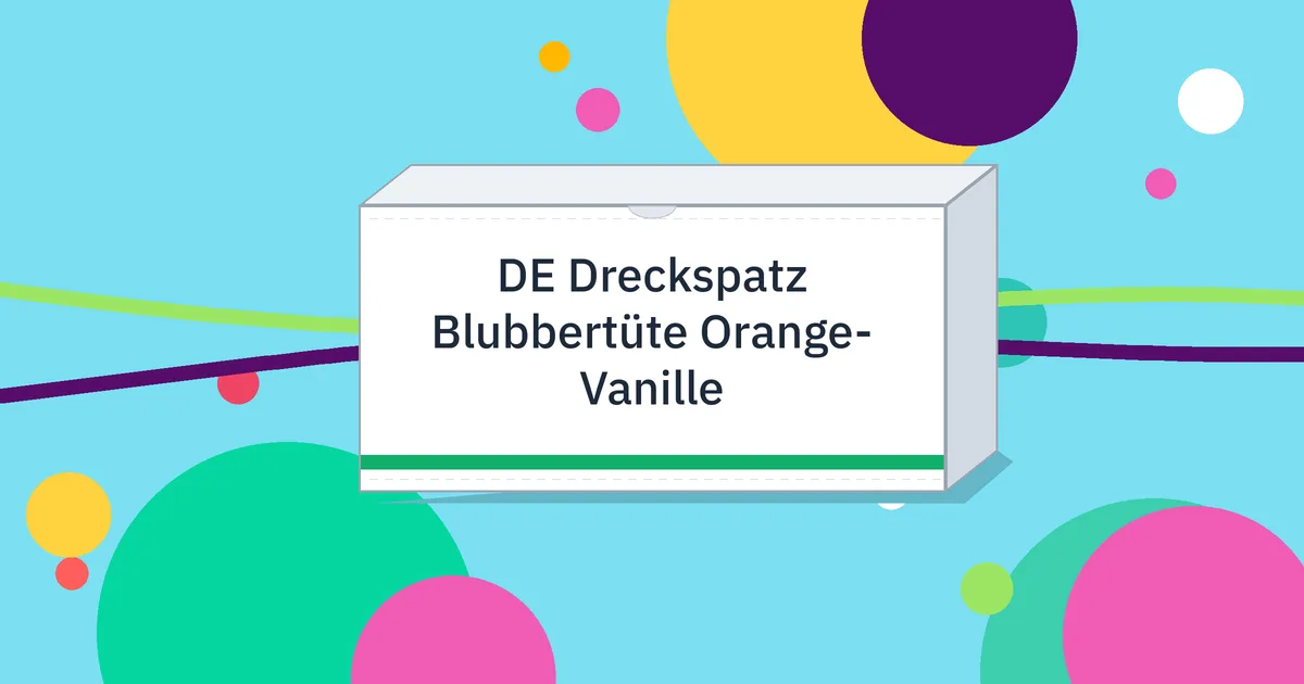 Symbolbild: Packung mit der Aufschrift DE Dreckspatz Blubbertüte Orange-Vanille (PZN 17922471) – Verfügbarkeit und Bezug in Apotheken in Frankfurt am Main