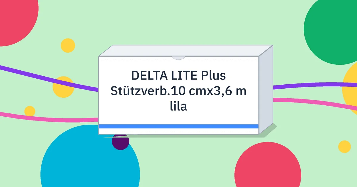 Symbolbild: Packung mit der Aufschrift DELTA LITE Plus Stützverb.10 cmx3,6 m lila (PZN 01291703) – Verfügbarkeit und Bezug in Apotheken in Frankfurt am Main