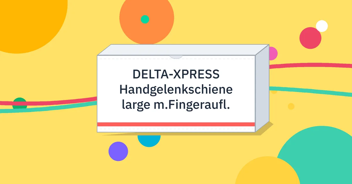 Symbolbild: Packung mit der Aufschrift DELTA-XPRESS Handgelenkschiene large m.Fingeraufl. (PZN 09533382) – Verfügbarkeit und Bezug in Apotheken in Frankfurt am Main