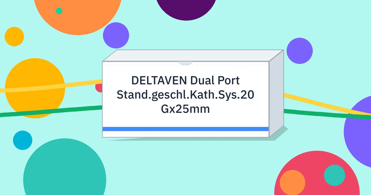 Symbolbild: Packung mit der Aufschrift DELTAVEN Dual Port Stand.geschl.Kath.Sys.20 Gx25mm (PZN 18873533) – Verfügbarkeit und Bezug in Apotheken in Frankfurt am Main
