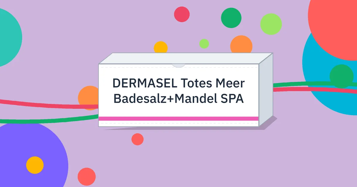 Symbolbild: Packung mit der Aufschrift DERMASEL Totes Meer Badesalz+Mandel SPA (PZN 07390122) – Verfügbarkeit und Bezug in Apotheken in Frankfurt am Main