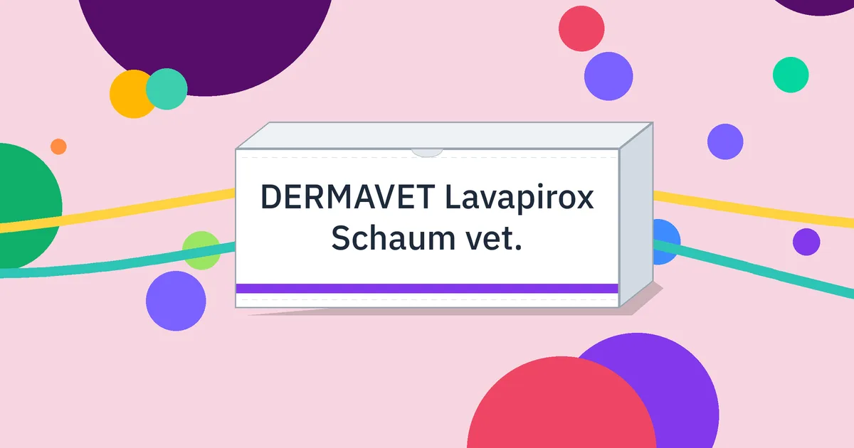 Symbolbild: Packung mit der Aufschrift DERMAVET Lavapirox Schaum vet. (PZN 18889729) – Verfügbarkeit und Bezug in Apotheken in Frankfurt am Main