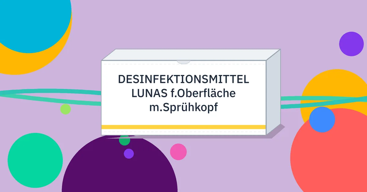 Symbolbild: Packung mit der Aufschrift DESINFEKTIONSMITTEL LUNAS f.Oberfläche m.Sprühkopf (PZN 16740265) – Verfügbarkeit und Bezug in Apotheken in Frankfurt am Main