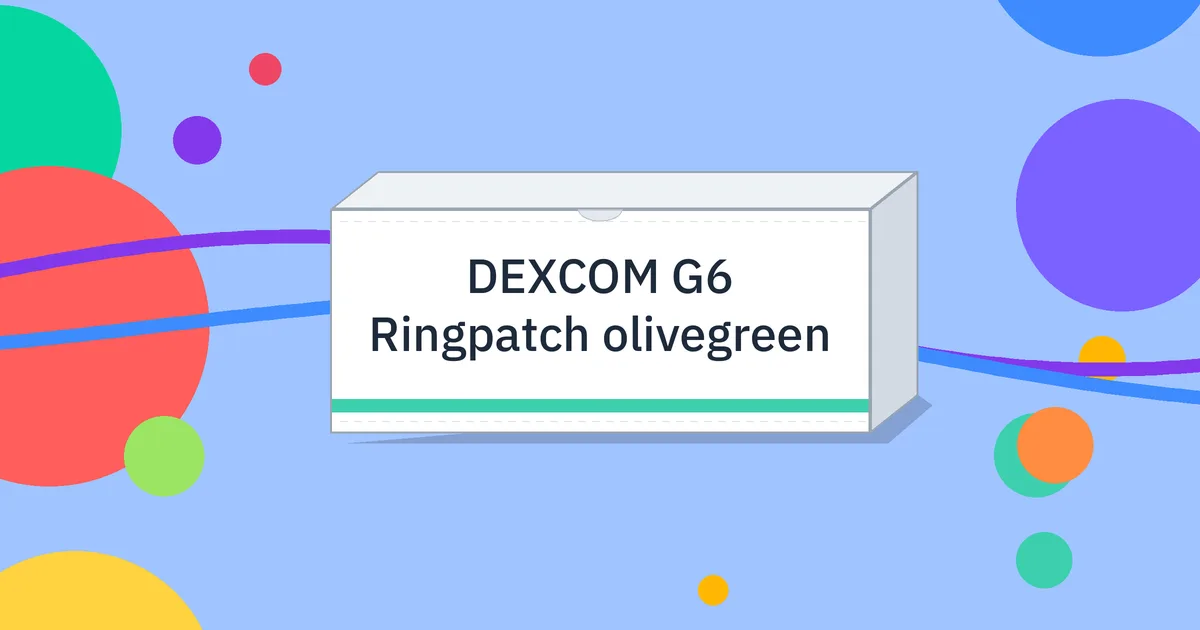 Symbolbild: Packung mit der Aufschrift DEXCOM G6 Ringpatch olivegreen (PZN 19868379) – Verfügbarkeit und Bezug in Apotheken in Frankfurt am Main