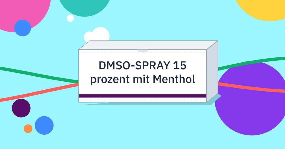 Symbolbild: Packung mit der Aufschrift DMSO-SPRAY 15 prozent mit Menthol (PZN 17204988) – Verfügbarkeit und Bezug in Apotheken in Frankfurt am Main