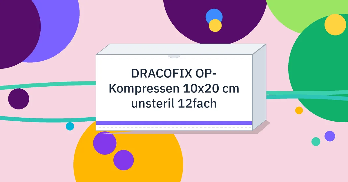 Symbolbild: Packung mit der Aufschrift DRACOFIX OP-Kompressen 10x20 cm unsteril 12fach (PZN 04586439) – Verfügbarkeit und Bezug in Apotheken in Frankfurt am Main