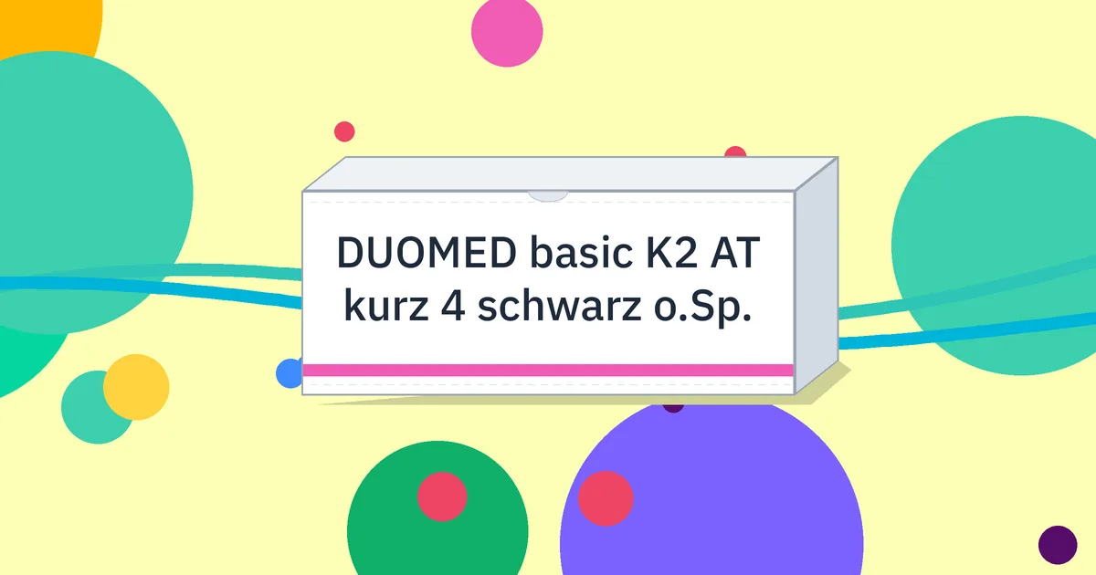 Symbolbild: Packung mit der Aufschrift DUOMED basic K2 AT kurz 4 schwarz o.Sp. (PZN 20906464) – Verfügbarkeit und Bezug in Apotheken in Frankfurt am Main