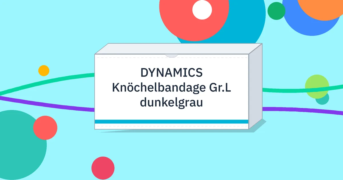 Symbolbild: Packung mit der Aufschrift DYNAMICS Knöchelbandage Gr.L dunkelgrau (PZN 10633918) – Verfügbarkeit und Bezug in Apotheken in Frankfurt am Main
