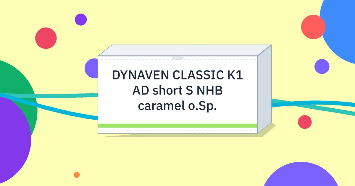 Symbolbild: Packung mit der Aufschrift DYNAVEN CLASSIC K1 AD short S NHB caramel o.Sp. (PZN 18414570) – Verfügbarkeit und Bezug in Apotheken in Frankfurt am Main