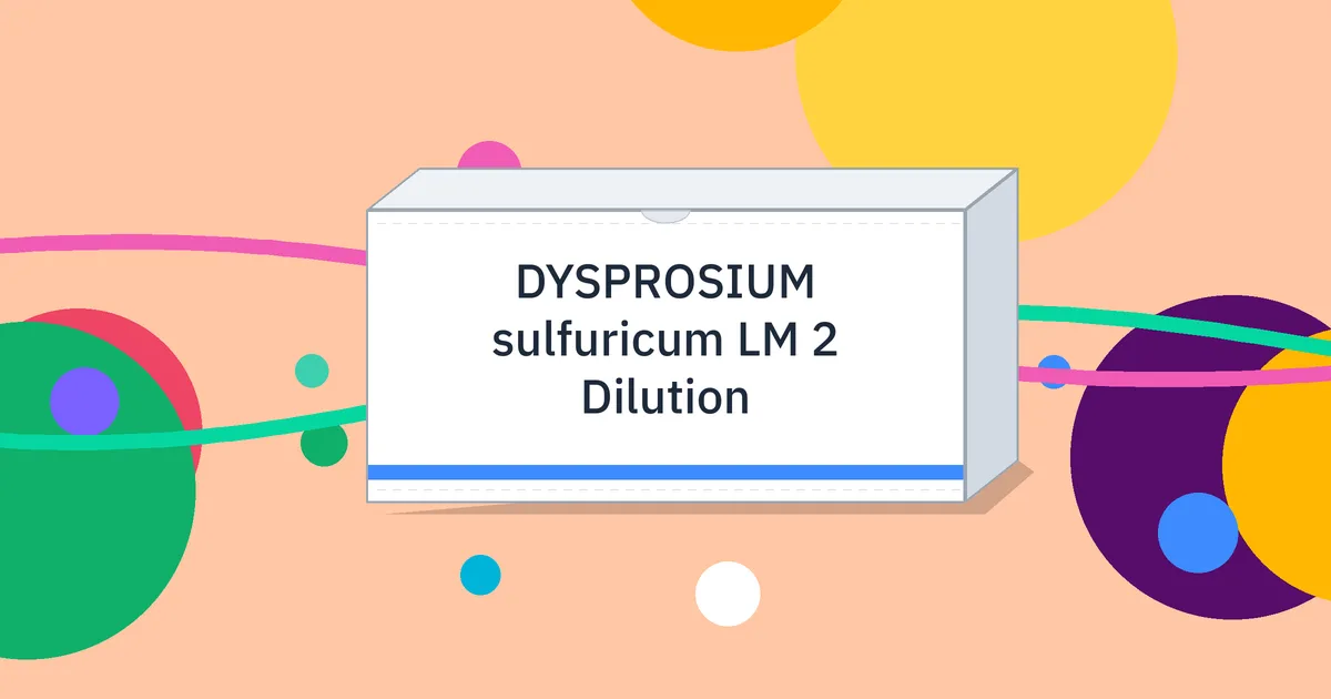 Symbolbild: Packung mit der Aufschrift DYSPROSIUM sulfuricum LM 2 Dilution (PZN 13467828) – Verfügbarkeit und Bezug in Apotheken in Frankfurt am Main