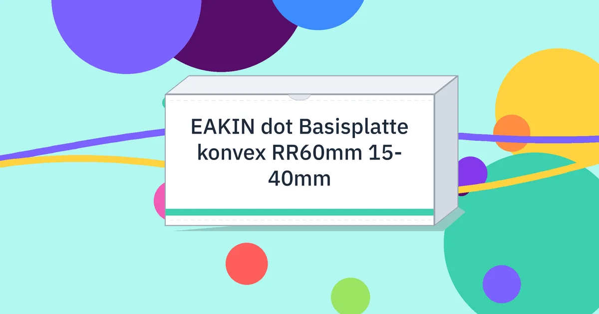 Symbolbild: Packung mit der Aufschrift EAKIN dot Basisplatte konvex RR60mm 15-40mm (PZN 15608865) – Verfügbarkeit und Bezug in Apotheken in Frankfurt am Main