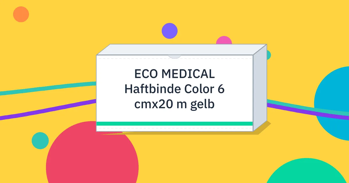 Symbolbild: Packung mit der Aufschrift ECO MEDICAL Haftbinde Color 6 cmx20 m gelb (PZN 00753248) – Verfügbarkeit und Bezug in Apotheken in Frankfurt am Main