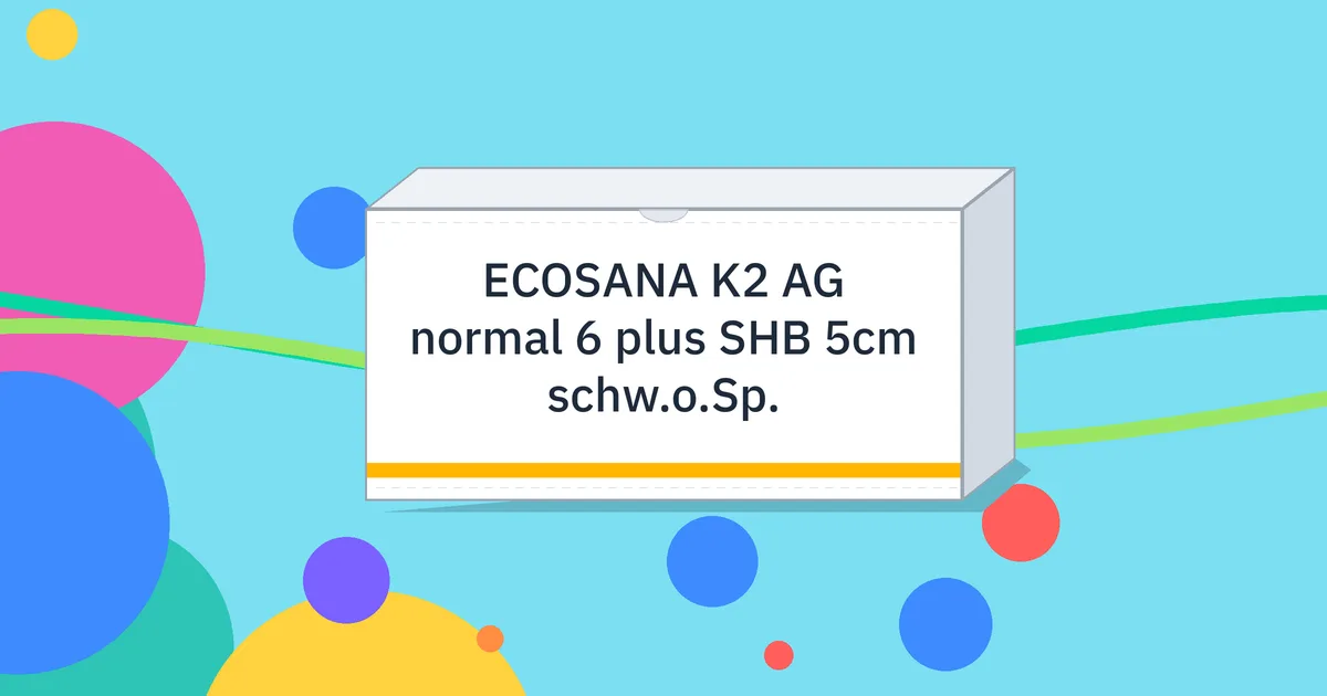Symbolbild: Packung mit der Aufschrift ECOSANA K2 AG normal 6 plus SHB 5cm schw.o.Sp. (PZN 01491773) – Verfügbarkeit und Bezug in Apotheken in Frankfurt am Main
