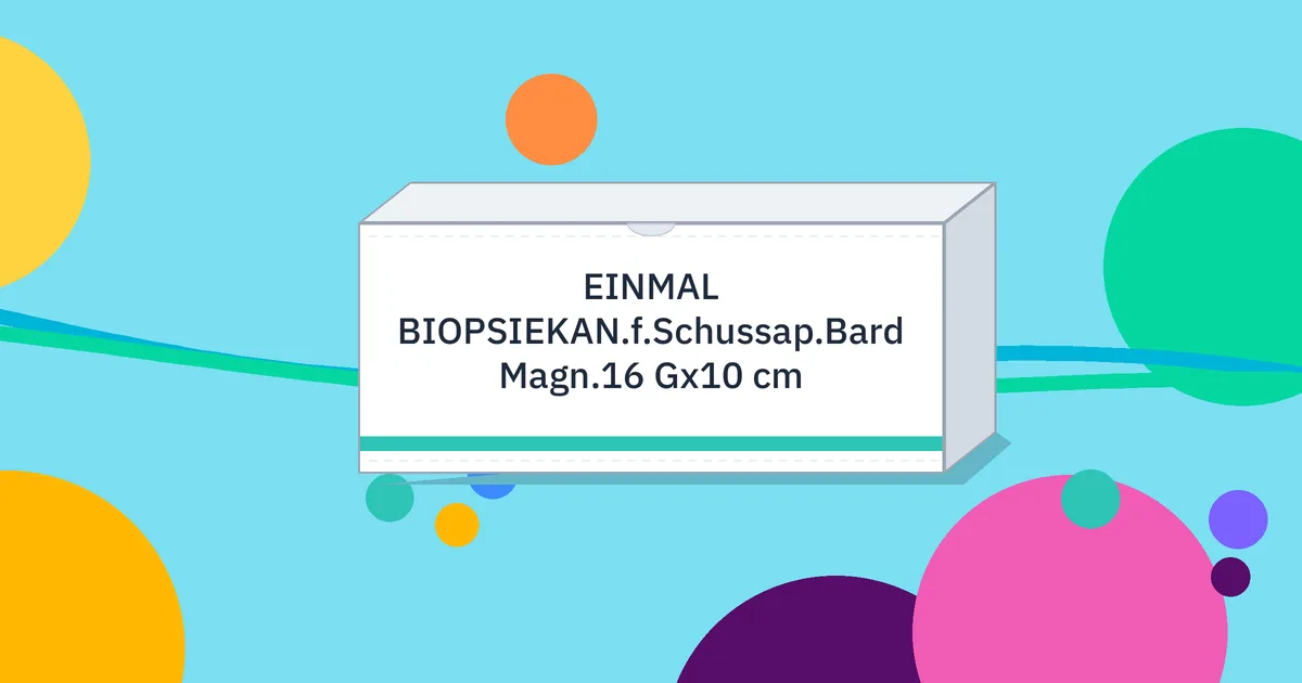 Symbolbild: Packung mit der Aufschrift EINMAL BIOPSIEKAN.f.Schussap.Bard Magn.16 Gx10 cm (PZN 00283707) – Verfügbarkeit und Bezug in Apotheken in Frankfurt am Main