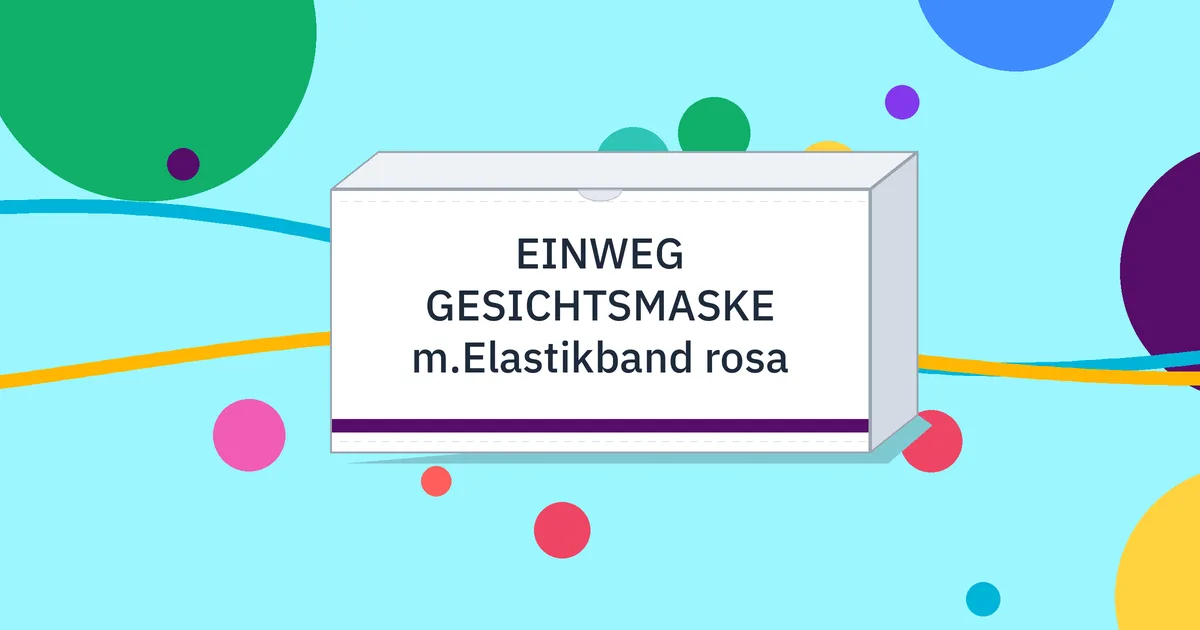Symbolbild: Packung mit der Aufschrift EINWEG GESICHTSMASKE m.Elastikband rosa (PZN 17174371) – Verfügbarkeit und Bezug in Apotheken in Frankfurt am Main