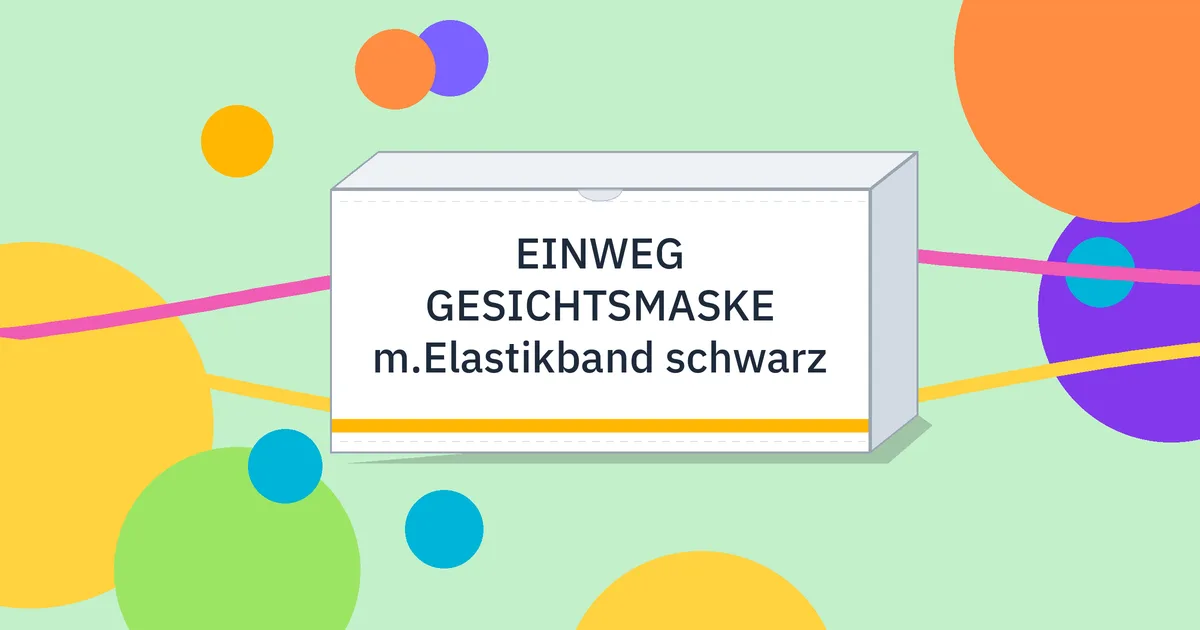 Symbolbild: Packung mit der Aufschrift EINWEG GESICHTSMASKE m.Elastikband schwarz (PZN 17174388) – Verfügbarkeit und Bezug in Apotheken in Frankfurt am Main