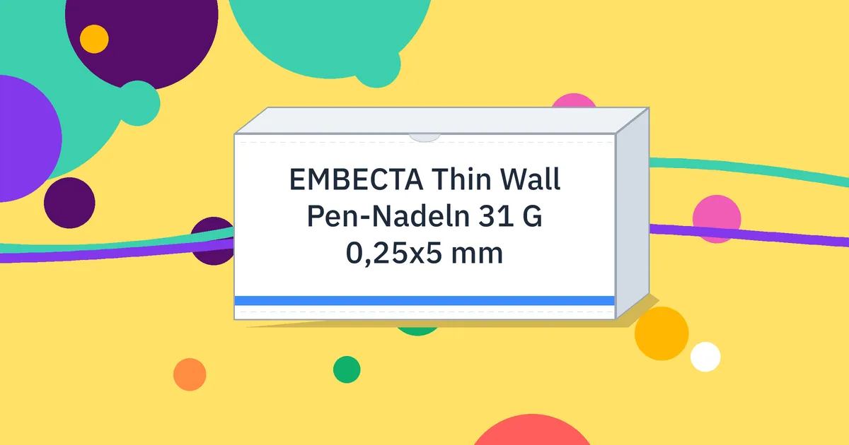 Symbolbild: Packung mit der Aufschrift EMBECTA Thin Wall Pen-Nadeln 31 G 0,25x5 mm (PZN 20826274) – Verfügbarkeit und Bezug in Apotheken in Frankfurt am Main