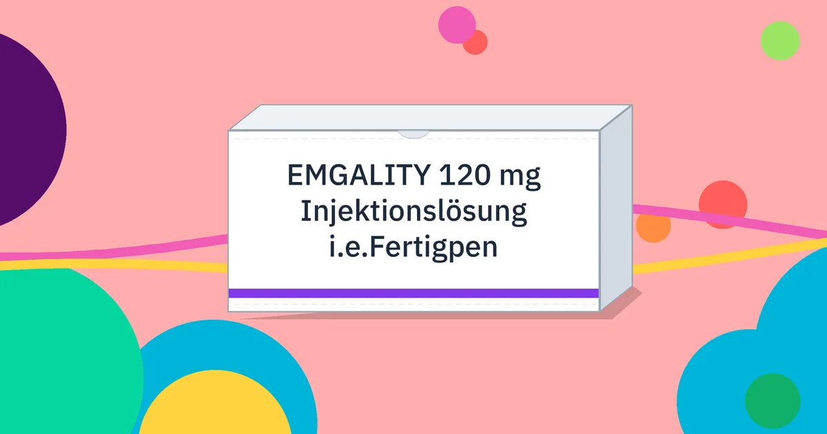 Symbolbild: Packung mit der Aufschrift EMGALITY 120 mg Injektionslösung i.e.Fertigpen (PZN 20623677) – Verfügbarkeit und Bezug in Apotheken in Frankfurt am Main