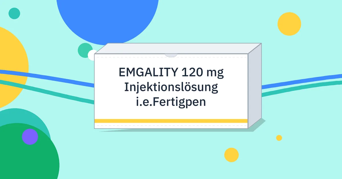 Symbolbild: Packung mit der Aufschrift EMGALITY 120 mg Injektionslösung i.e.Fertigpen (PZN 14445697) – Verfügbarkeit und Bezug in Apotheken in Frankfurt am Main