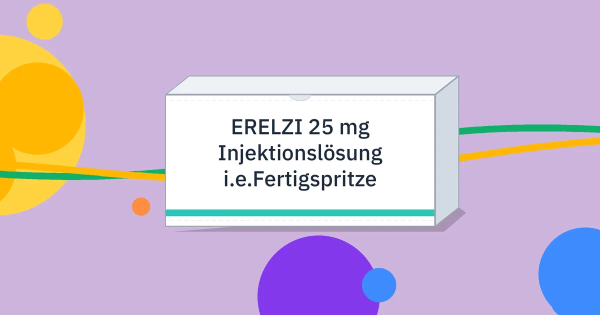 Symbolbild: Packung mit der Aufschrift ERELZI 25 mg Injektionslösung i.e.Fertigspritze (PZN 11594310) – Verfügbarkeit und Bezug in Apotheken in Frankfurt am Main