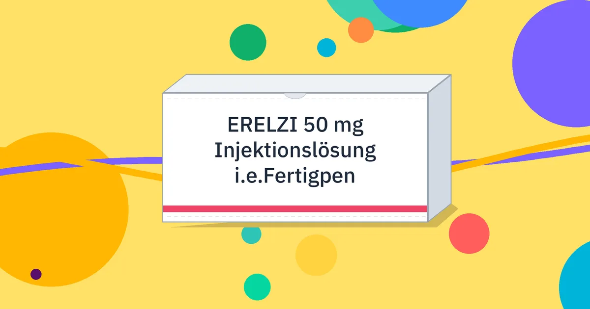Symbolbild: Packung mit der Aufschrift ERELZI 50 mg Injektionslösung i.e.Fertigpen (PZN 14163800) – Verfügbarkeit und Bezug in Apotheken in Frankfurt am Main