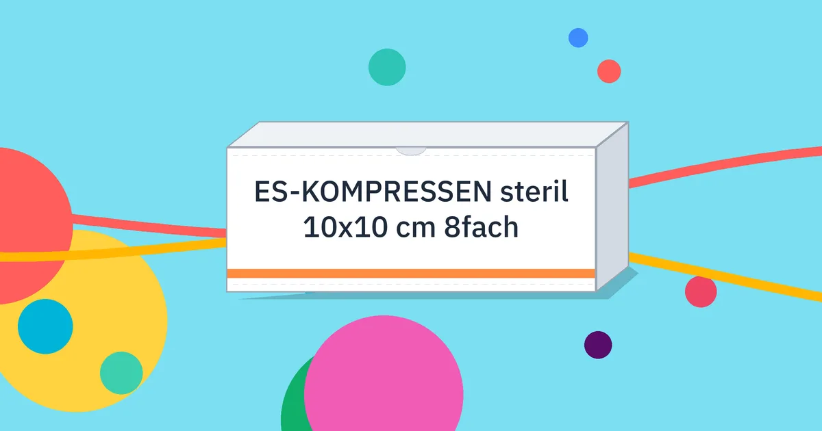 Symbolbild: Packung mit der Aufschrift ES-KOMPRESSEN steril 10x10 cm 8fach (PZN 16359619) – Verfügbarkeit und Bezug in Apotheken in Frankfurt am Main