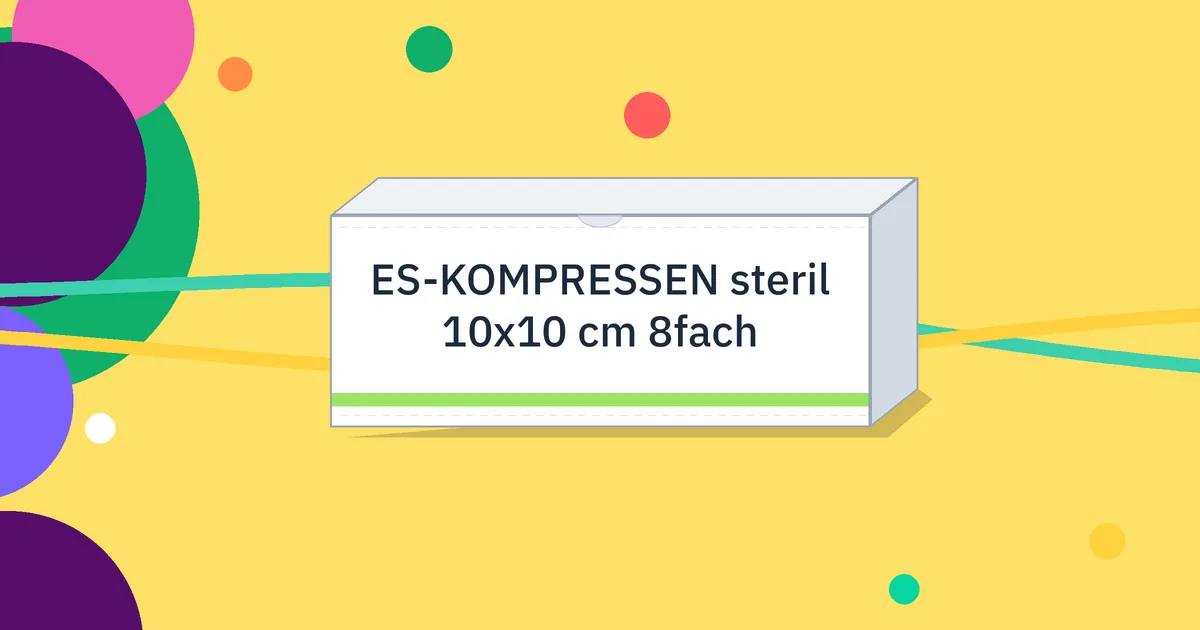 Symbolbild: Packung mit der Aufschrift ES-KOMPRESSEN steril 10x10 cm 8fach (PZN 17839540) – Verfügbarkeit und Bezug in Apotheken in Frankfurt am Main