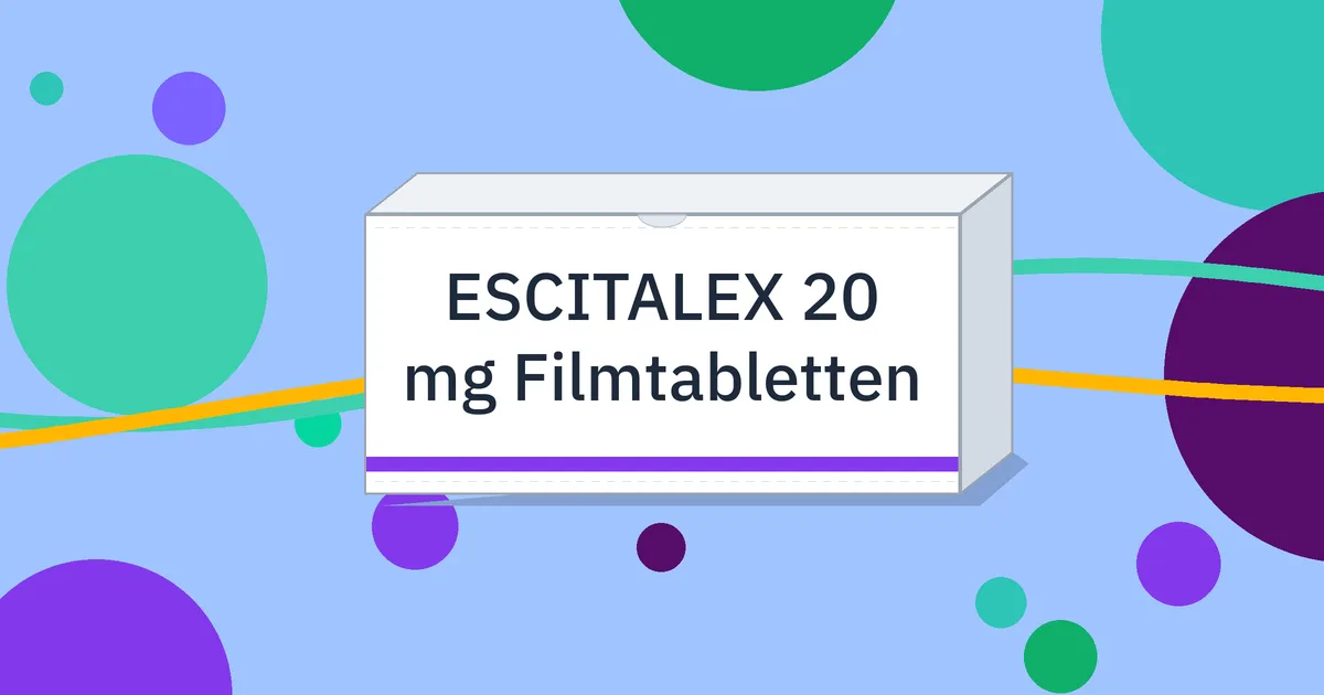 Symbolbild: Packung mit der Aufschrift ESCITALEX 20 mg Filmtabletten (PZN 10399871) – Verfügbarkeit und Bezug in Apotheken in Frankfurt am Main