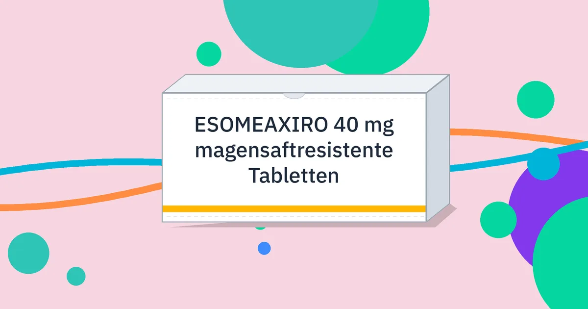 Symbolbild: Packung mit der Aufschrift ESOMEAXIRO 40 mg magensaftresistente Tabletten (PZN 20197588) – Verfügbarkeit und Bezug in Apotheken in Frankfurt am Main