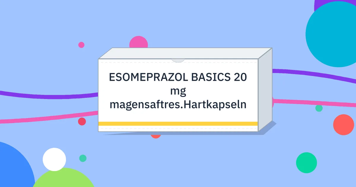 Symbolbild: Packung mit der Aufschrift ESOMEPRAZOL BASICS 20 mg magensaftres.Hartkapseln (PZN 15744321) – Verfügbarkeit und Bezug in Apotheken in Frankfurt am Main