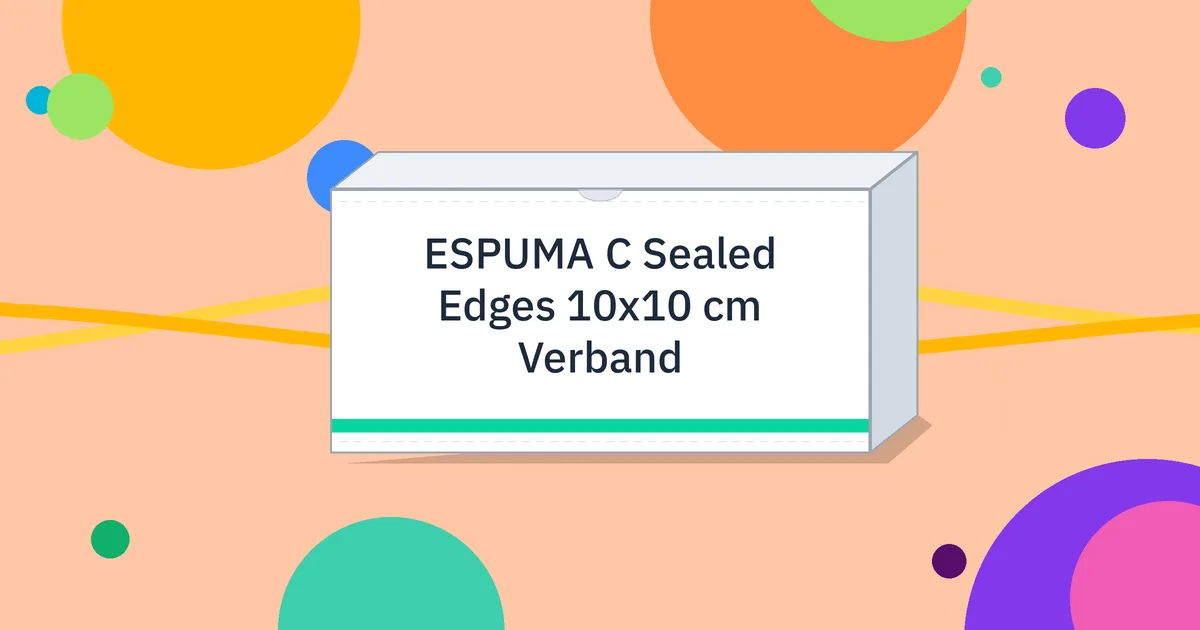 Symbolbild: Packung mit der Aufschrift ESPUMA C Sealed Edges 10x10 cm Verband (PZN 17468204) – Verfügbarkeit und Bezug in Apotheken in Frankfurt am Main