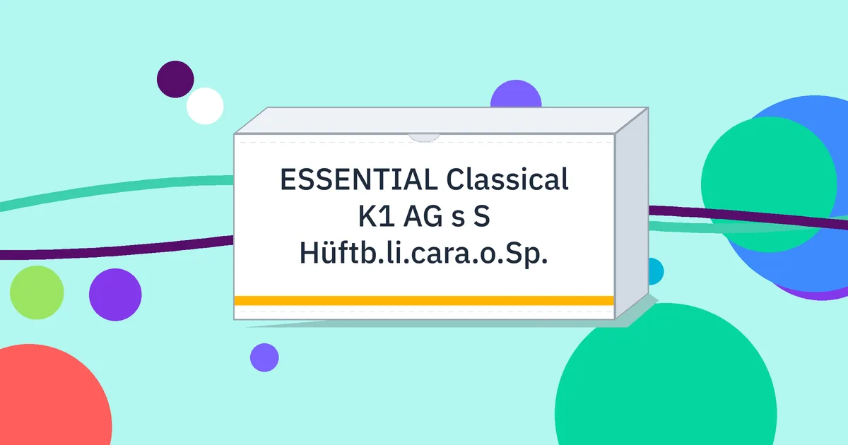 Symbolbild: Packung mit der Aufschrift ESSENTIAL Classical K1 AG s S Hüftb.li.cara.o.Sp. (PZN 17011350) – Verfügbarkeit und Bezug in Apotheken in Frankfurt am Main