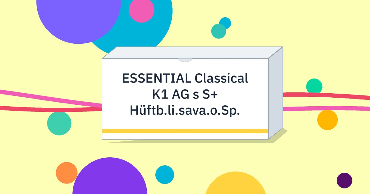 Symbolbild: Packung mit der Aufschrift ESSENTIAL Classical K1 AG s S+ Hüftb.li.sava.o.Sp. (PZN 17012616) – Verfügbarkeit und Bezug in Apotheken in Frankfurt am Main