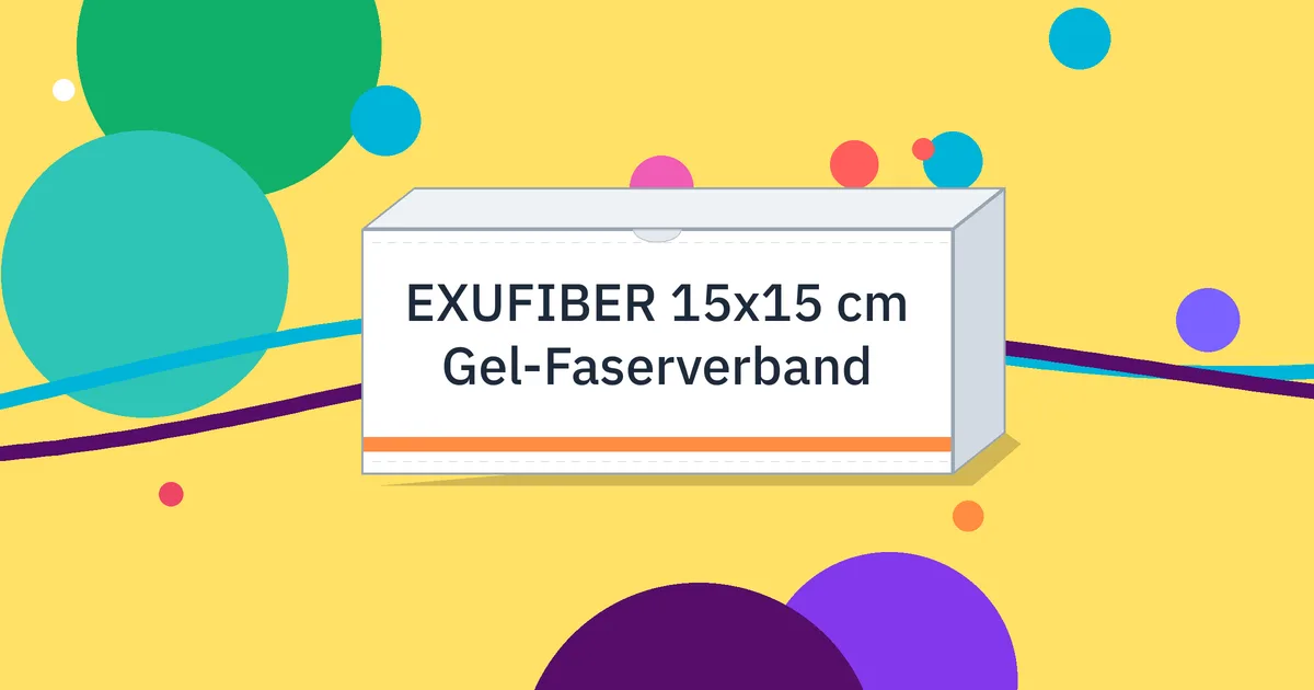 Symbolbild: Packung mit der Aufschrift EXUFIBER 15x15 cm Gel-Faserverband (PZN 19630181) – Verfügbarkeit und Bezug in Apotheken in Frankfurt am Main