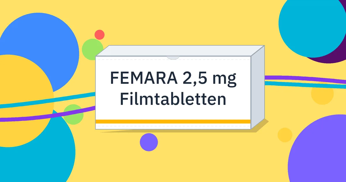 Symbolbild: Packung mit der Aufschrift FEMARA 2,5 mg Filmtabletten (PZN 07614946) – Verfügbarkeit und Bezug in Apotheken in Frankfurt am Main