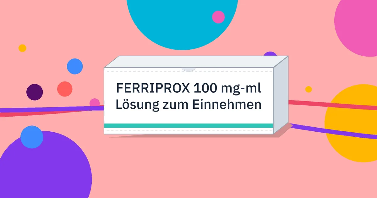 Symbolbild: Packung mit der Aufschrift FERRIPROX 100 mg-ml Lösung zum Einnehmen (PZN 04306836) – Verfügbarkeit und Bezug in Apotheken in Frankfurt am Main