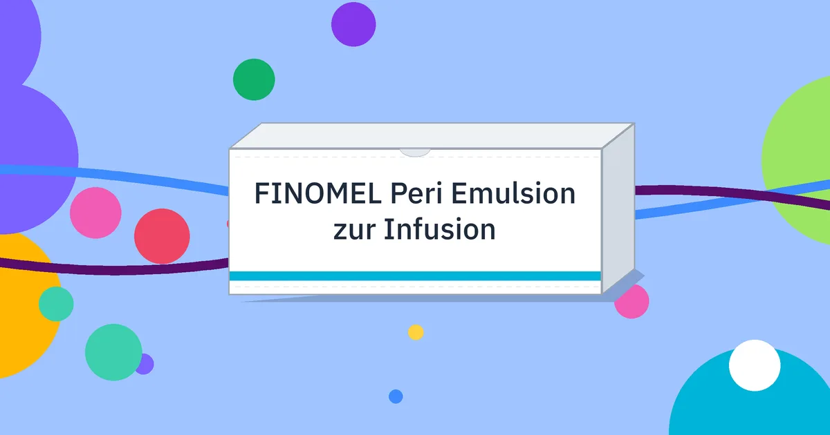 Symbolbild: Packung mit der Aufschrift FINOMEL Peri Emulsion zur Infusion (PZN 15309074) – Verfügbarkeit und Bezug in Apotheken in Frankfurt am Main